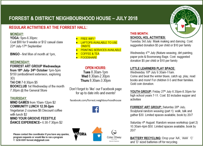 Neighbourhood House Program - July - Forrest Community Group